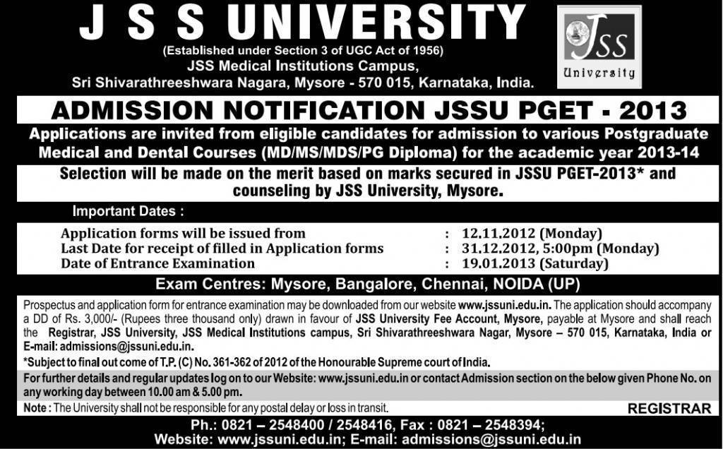 PGET – 2013 JSS Medical College University Mysore 2013 POSTGRADUATE ...